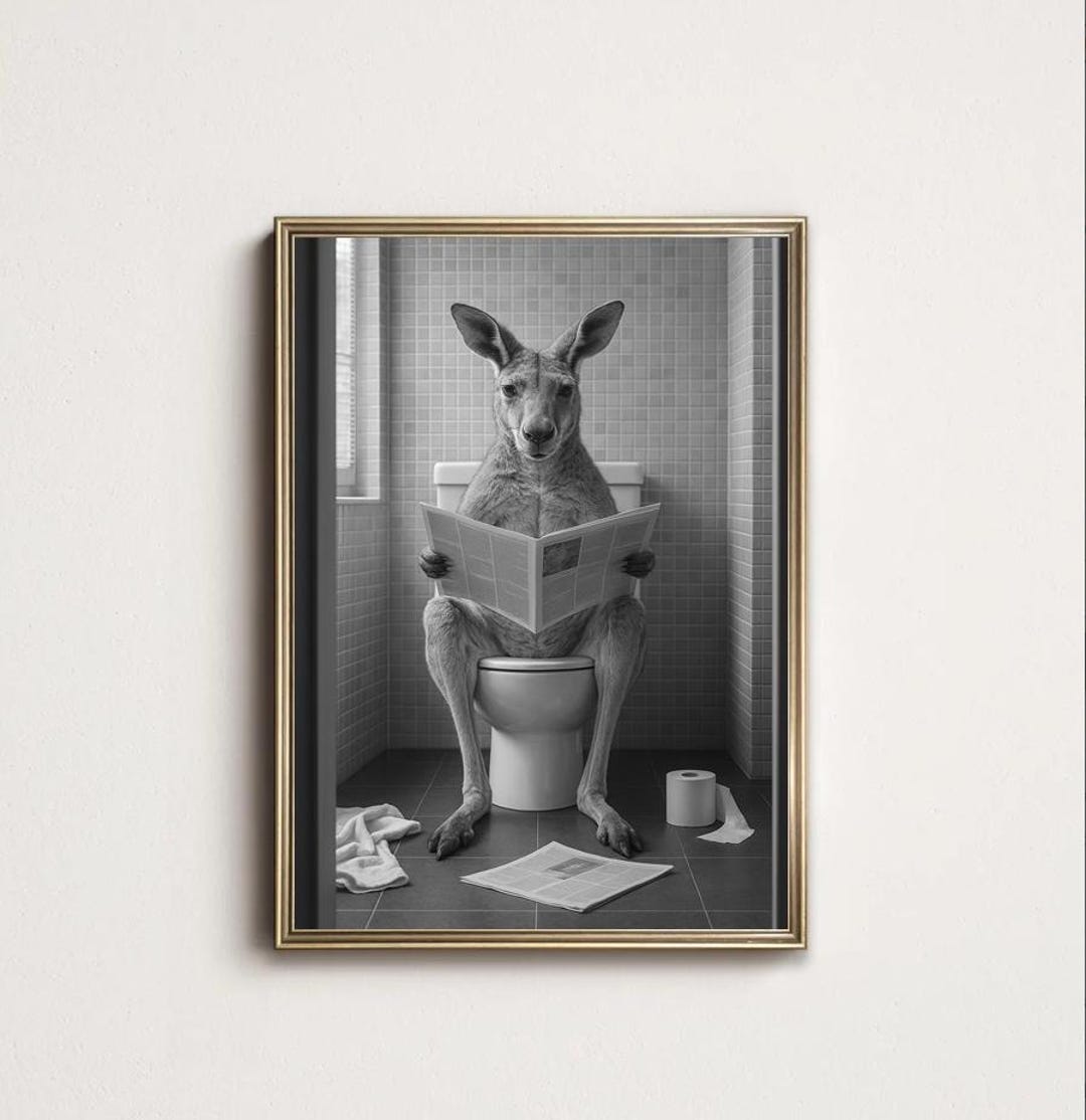 Kangaroo Toilet Poster, Funny Bathroom Decor, Quirky Kangaroo Print ...