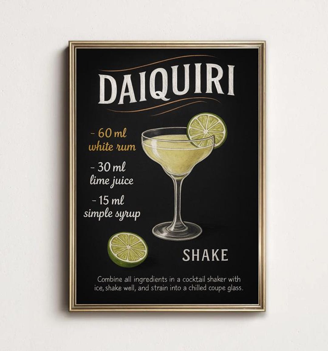 Daiquiri Cocktail Recipe Poster, Chalkboard Style Drink Print, Vintage ...