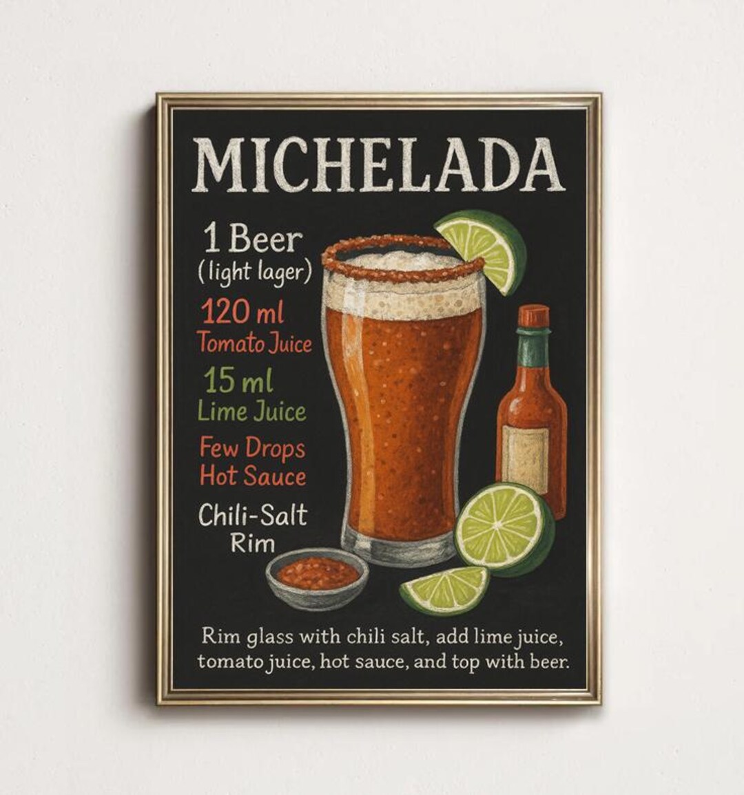 Michelada Poster, Chalkboard Mexican Beer Cocktail Recipe, Spicy Drink ...