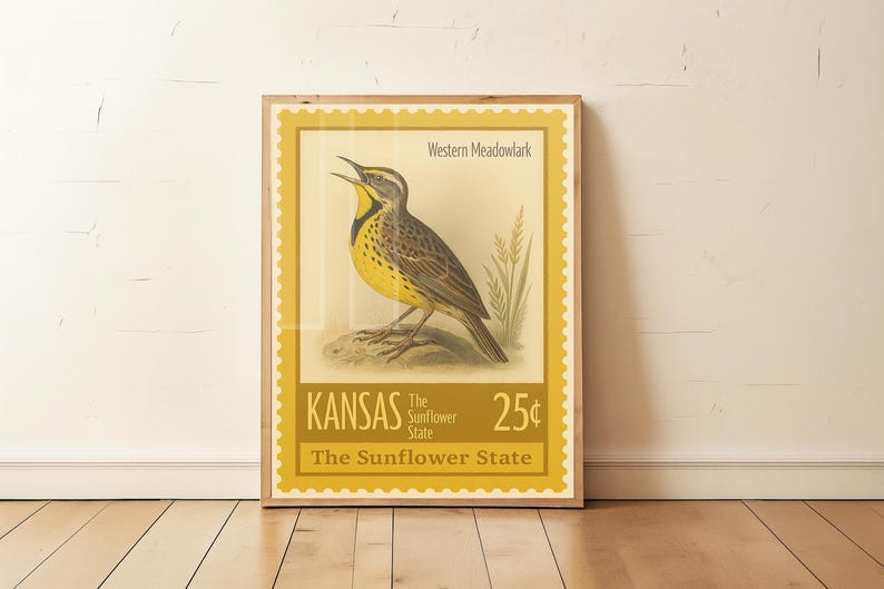 Kansas State Flower Bird Landmark Art Prints – Sunflower Meadowlark ...
