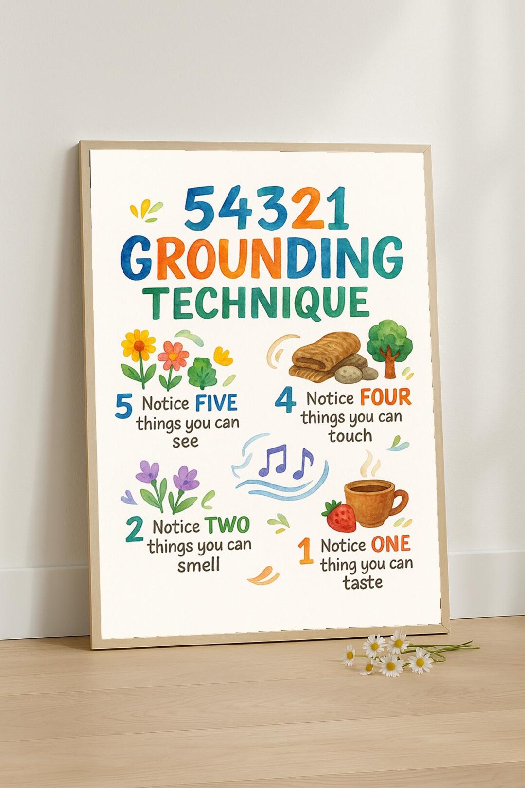 54321 Grounding Technique Poster, Therapy Office Decor, Calming Corner ...