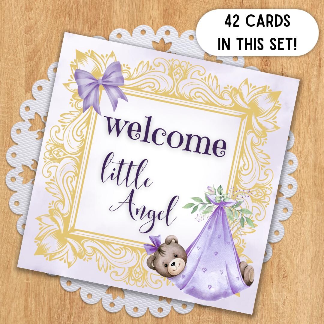 Purple Teddy Bear Baby Girl Milestone Cards Set (42 Editable and ...