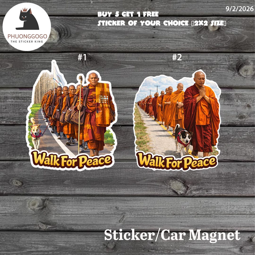 Buddhist Monks Walk for Peace Sticker, Spiritual Mindfulness Decal ...
