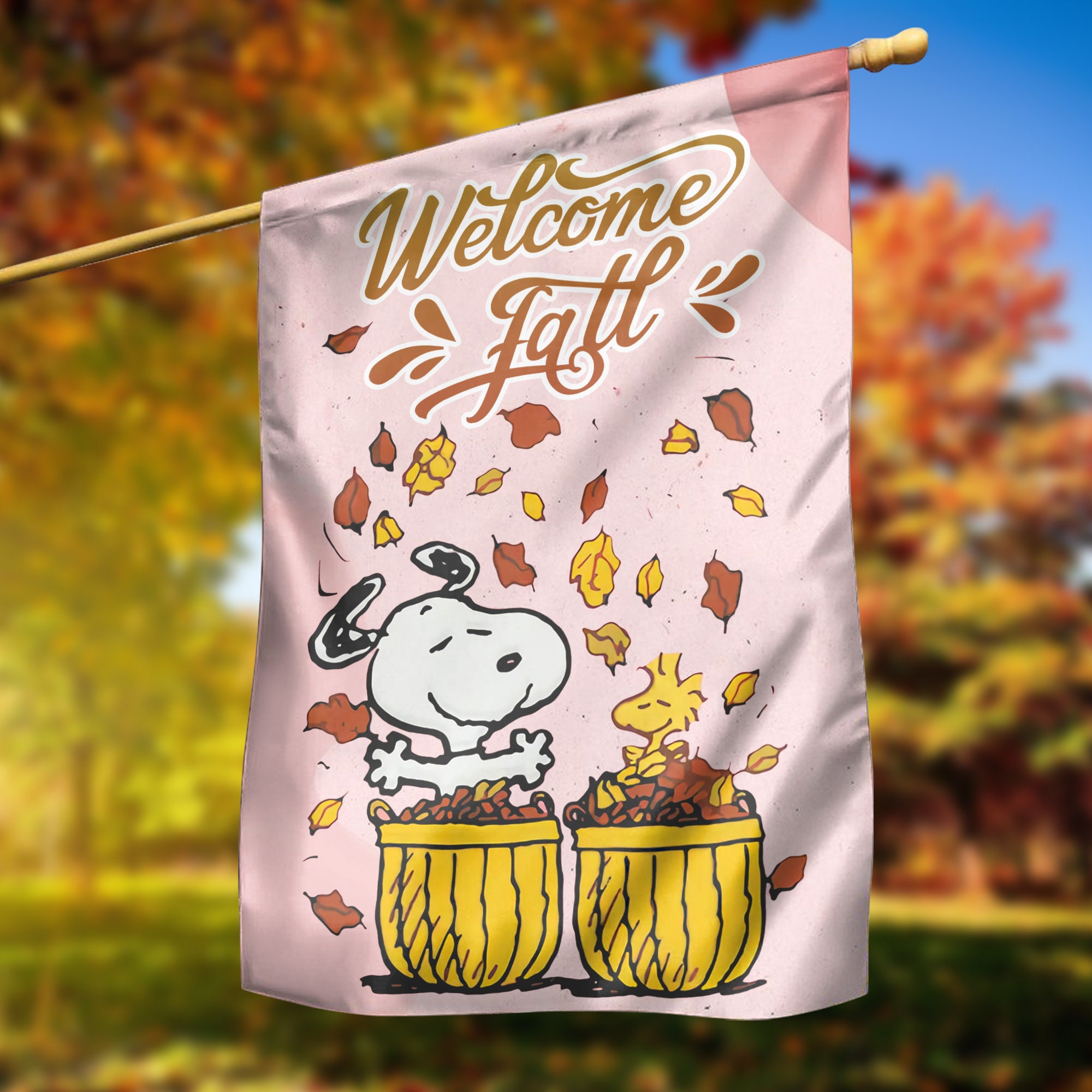 Cartoon Snoopy Welcome Fall Garden Flag