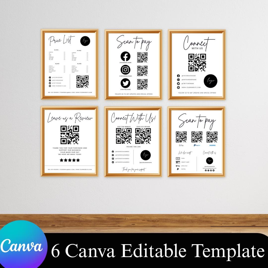 Editable Payment Sign Template Bundle, Printable Scan to Pay, Qr Code ...