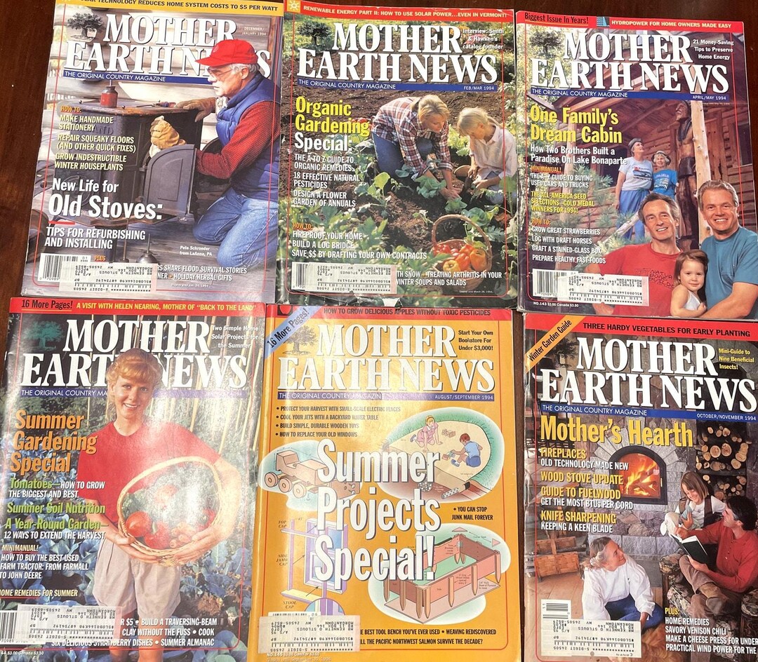 Vintage Mother Earth News Magazines 1994 1990s 6 Issues Prop Full Year ...