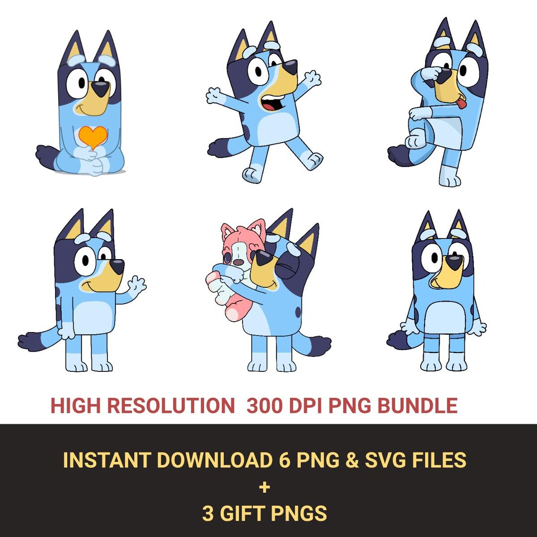 Bluey SVG Bundle: PNG Clipart for Cricut, T-shirts, Party Decor ...