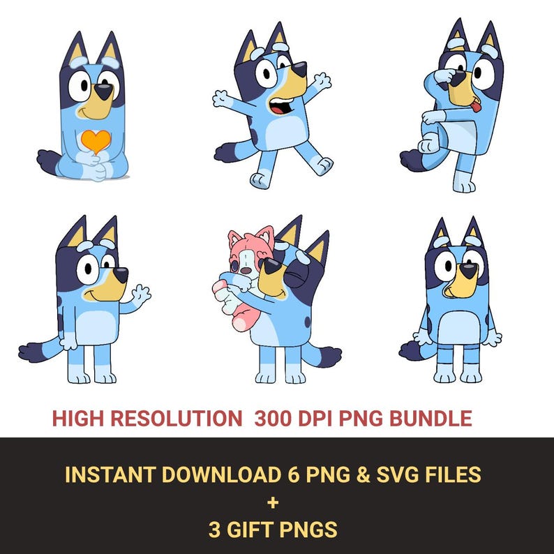 Bluey SVG Bundle: PNG Clipart for Cricut, T-shirts, Party Decor ...