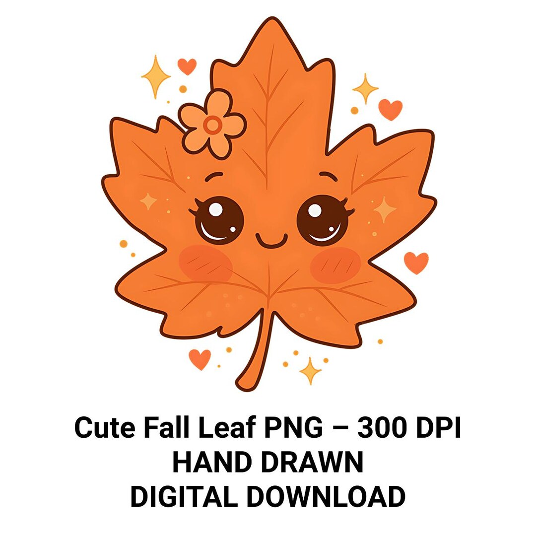 Kawaii Autumn Leaf PNG: Cozy Fall Clipart (digital Download 300 DPI) - Etsy