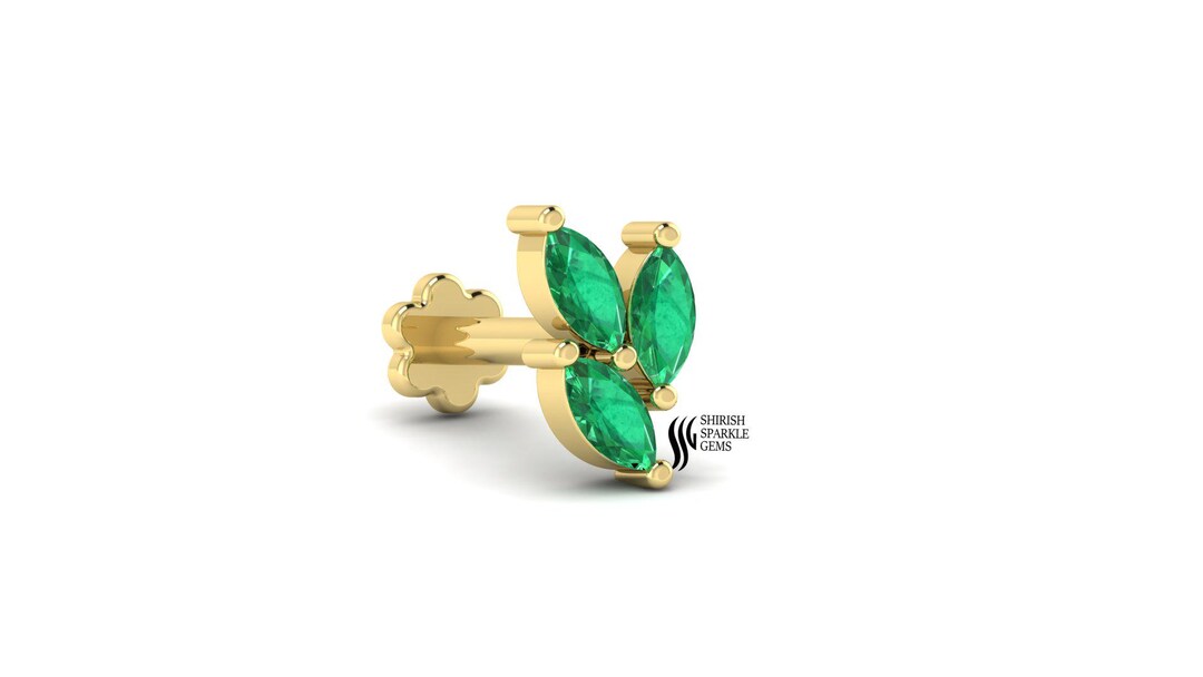 Natural Emerald Emerald Gold Nose Bar | Screw Back Nose Stud for Women ...