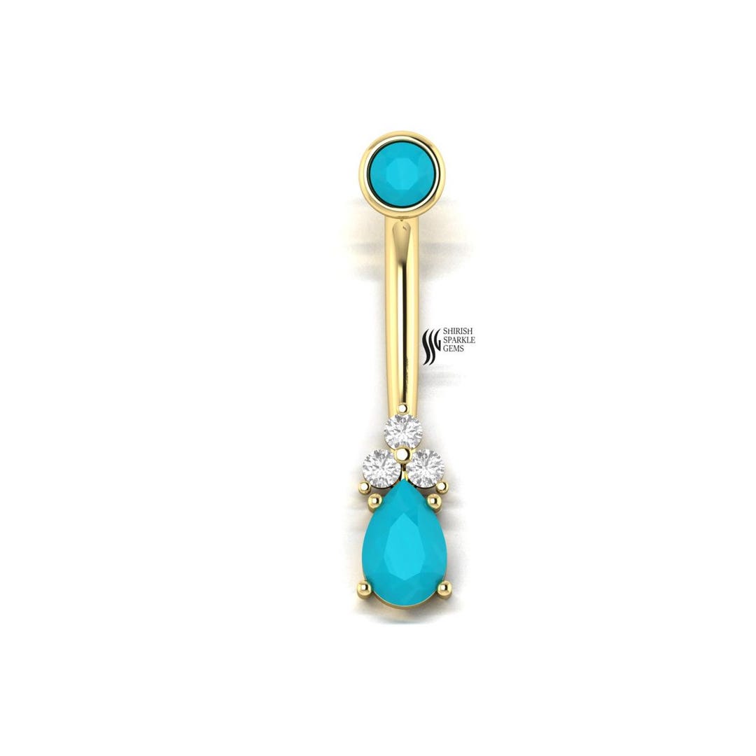 Turquoise Belly Button Ring | Teardrop Dangle Navel Curved Barbell ...