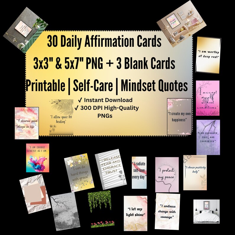 Positive Affirmation Cards: Wellness Quotes Bundle (digital Download ...