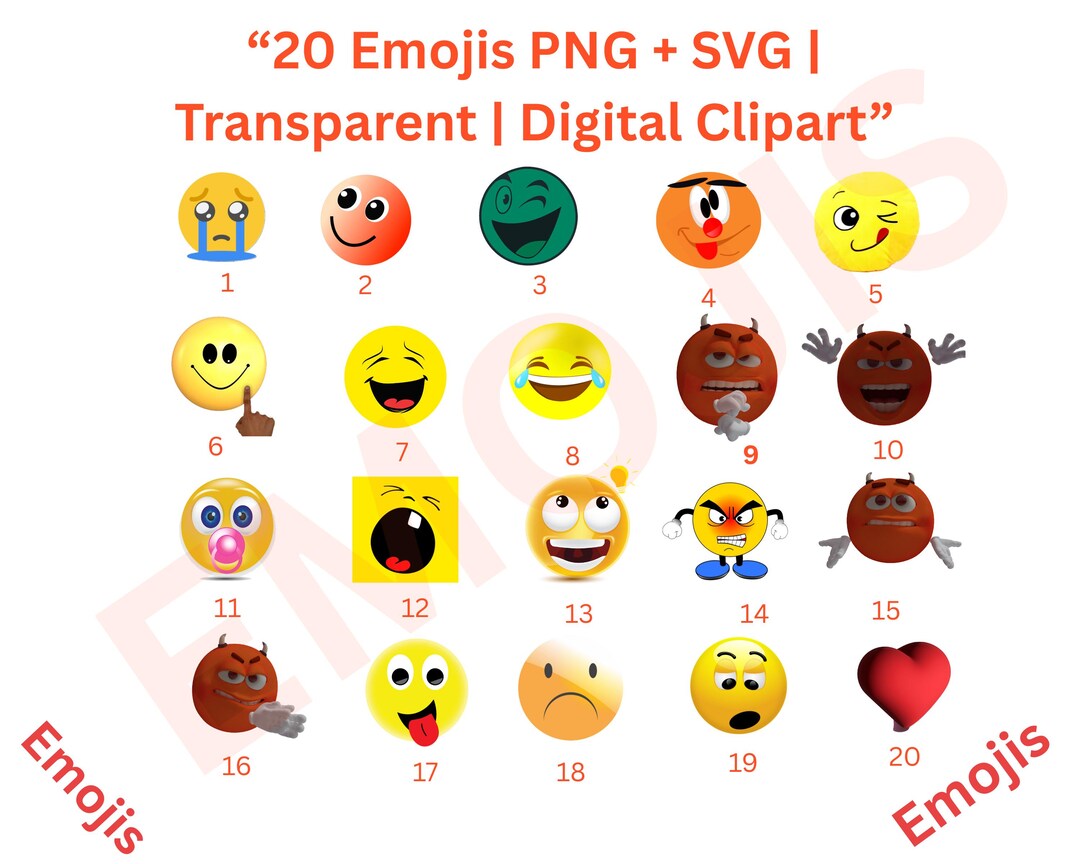 20 Cute Emoji Clipart Bundle | PNG & SVG Files With Transparent ...