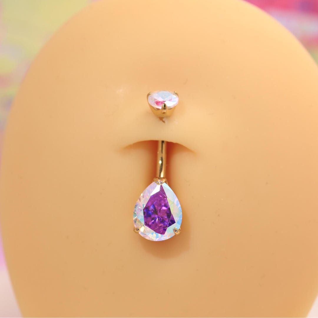 Oval Opulent Shiny Cz Multicolor Belly Button Ring 14G Internally ...