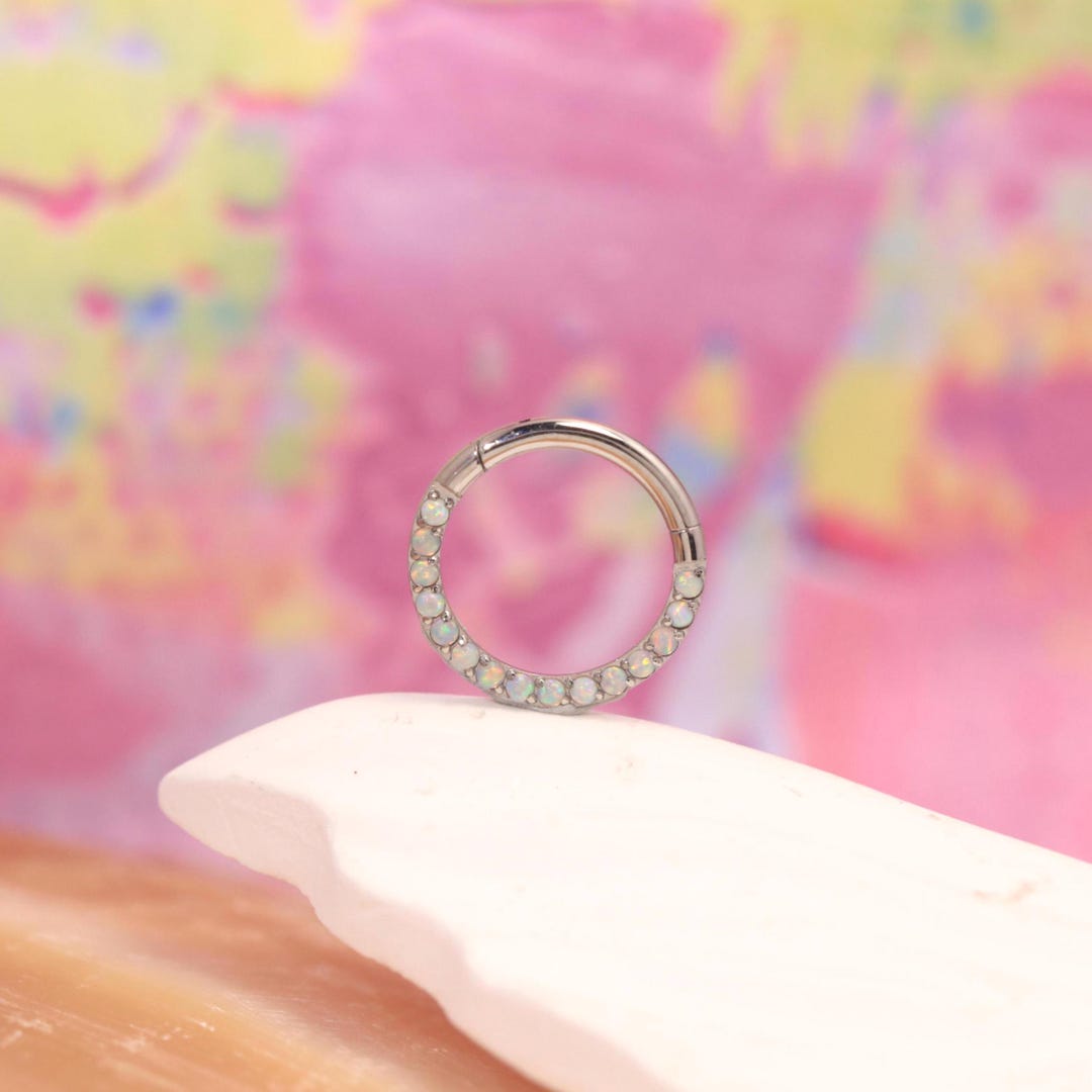 Classic Opal Subtle Clicker Everyday Ring Jewelry Nose Ring 16G Hoop ...