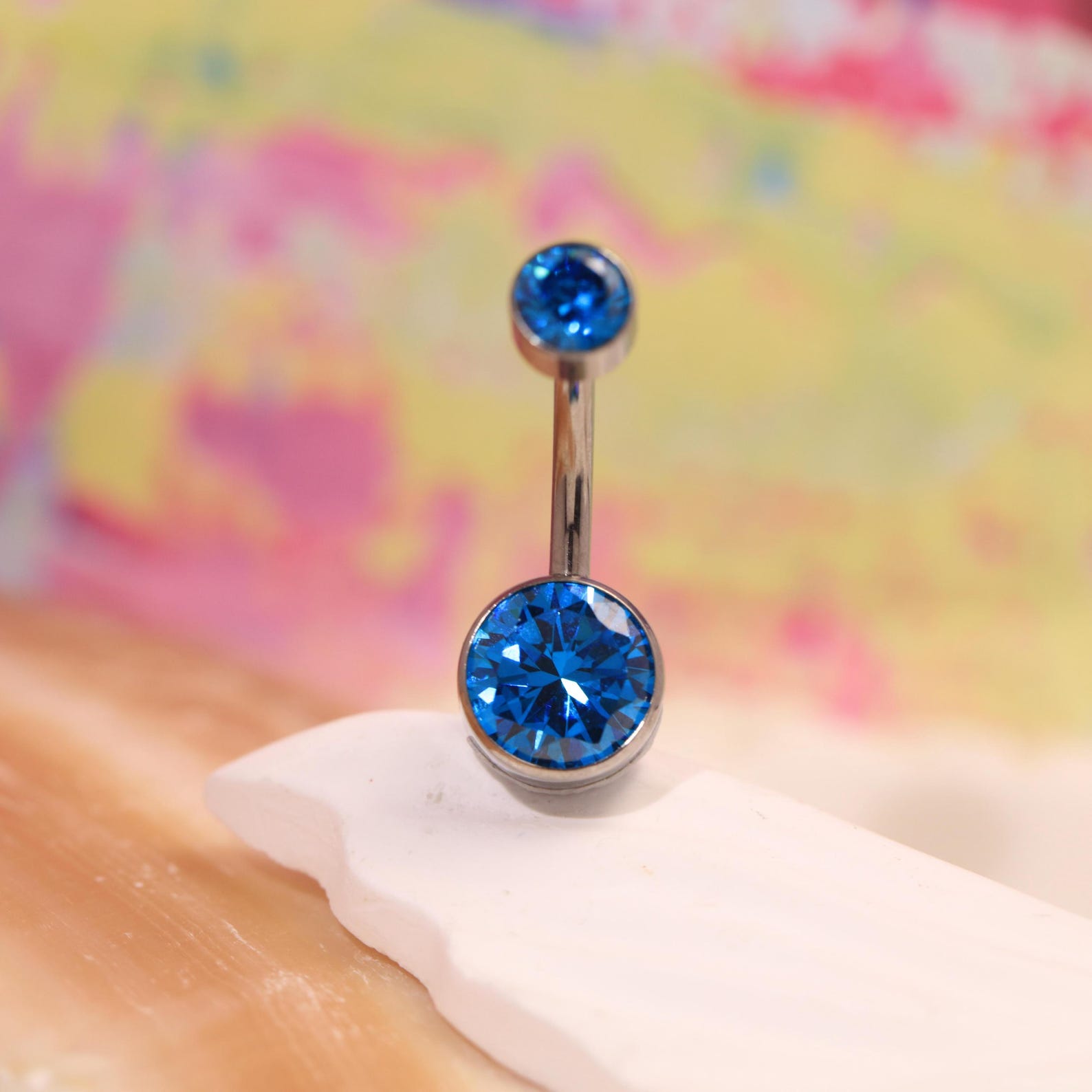 Round Shape Shiny Cz Multicolor Belly Button Ring 14G Internally ...