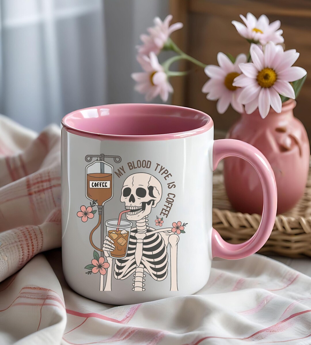 Skeleton Coffee Mug, My Blood Type is Coffee, Halloween Mug, Cute ...