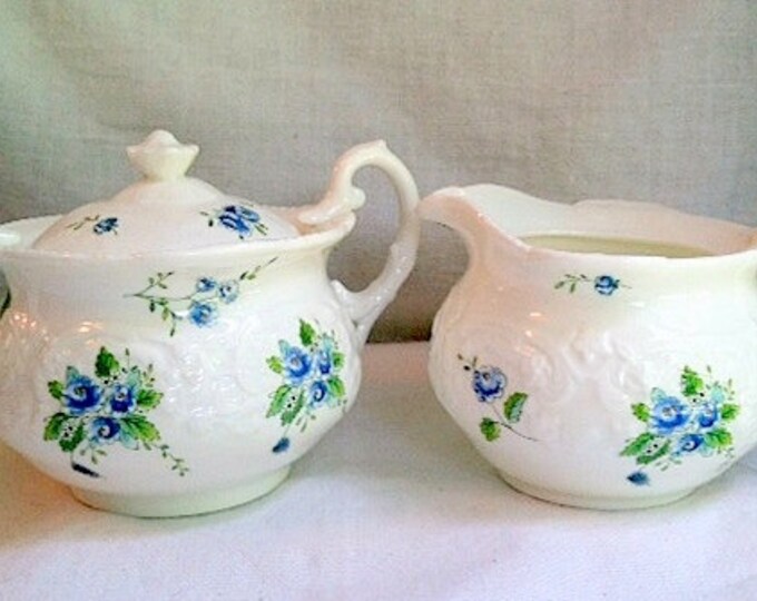 Cream and Sugar Set Coalport Blue Roses Tintern Pattern Lidded ...