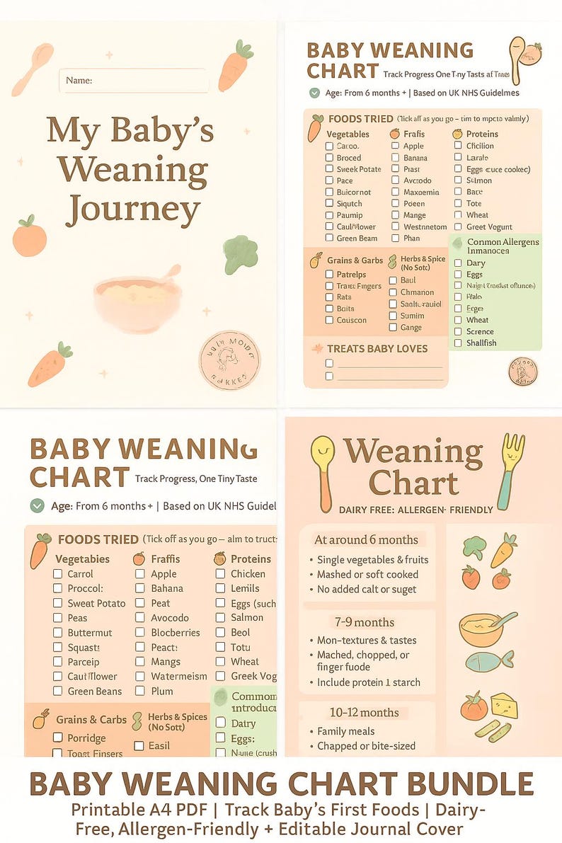 Baby Weaning Chart Bundle – Printable A4 PDF | Track Baby’s First Foods ...