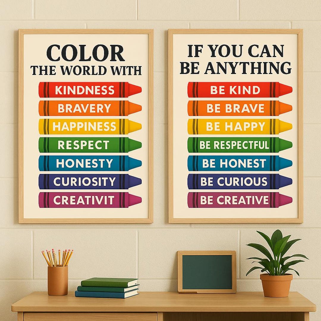 Rainbow Crayon Wall Art Set of 2 | Color the World With + If You Can Be ...