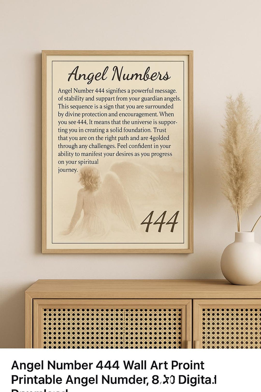 Angel Number 444 Wall Art Print – Spiritual Guidance Poster, Printable ...