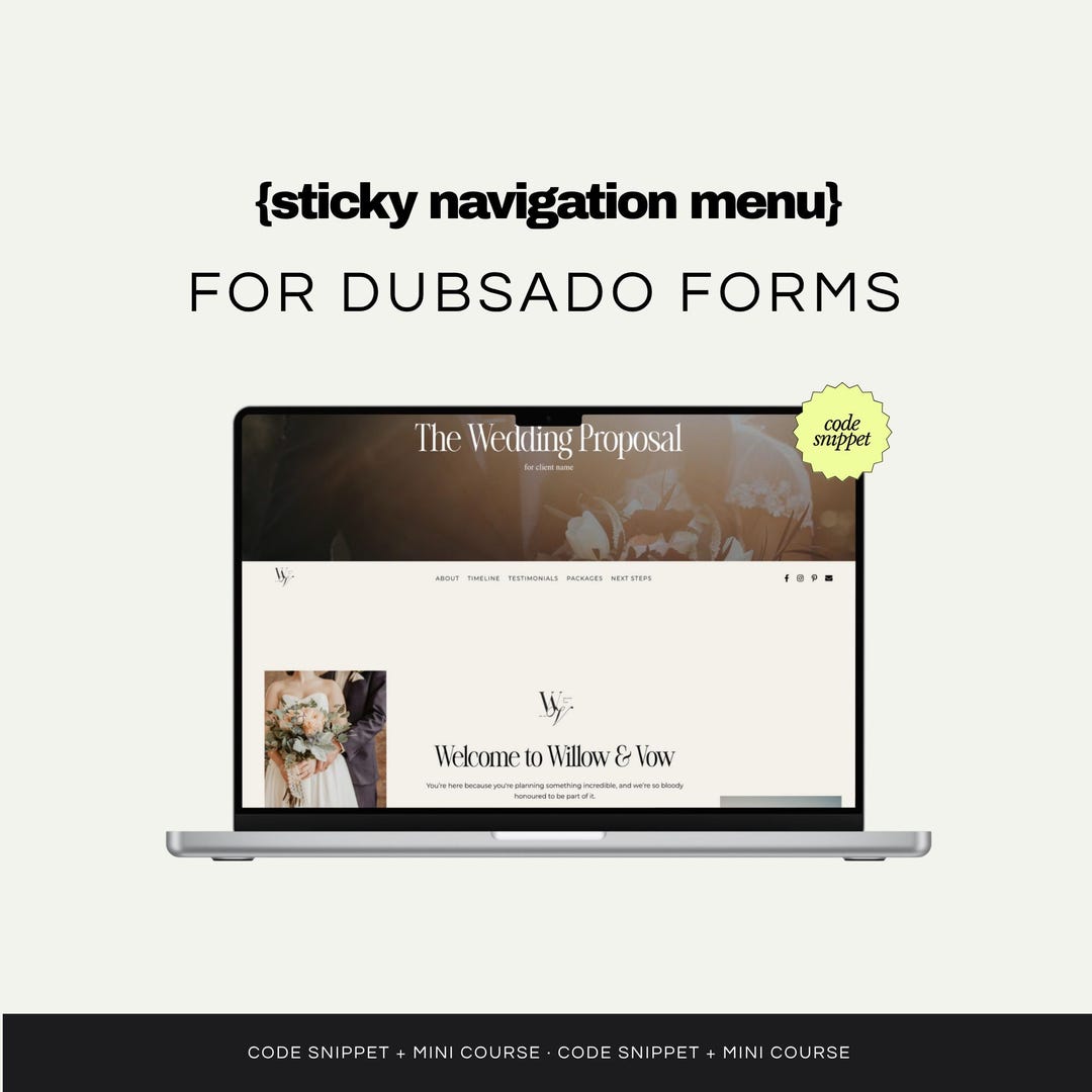 Dubsado Sticky Navigation Menu Code Snippet With Social Media Clickable ...