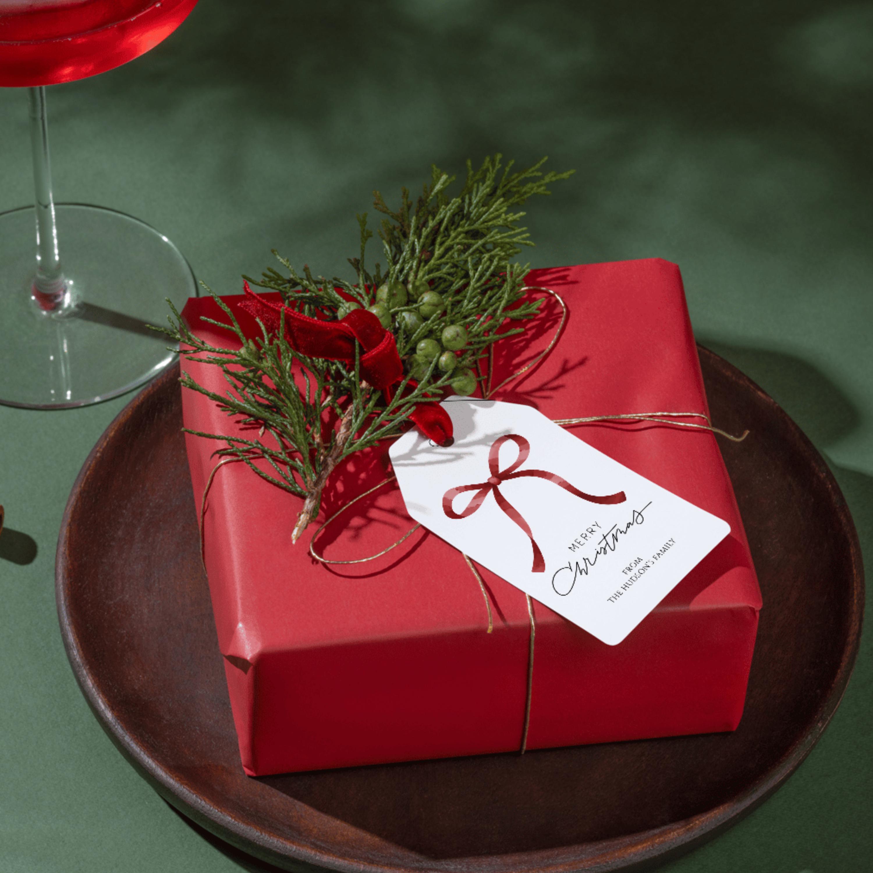 Editable Red Bow Christmas Gift Tags, Printable Holiday Present Labels ...