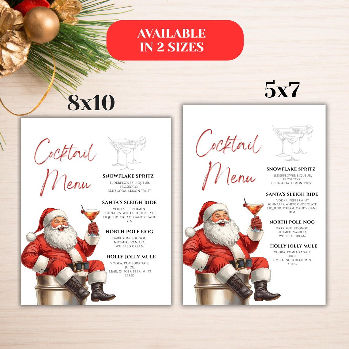 Christmas Cocktail Menu Sign, Holiday Martini Bar (editable Canva ...