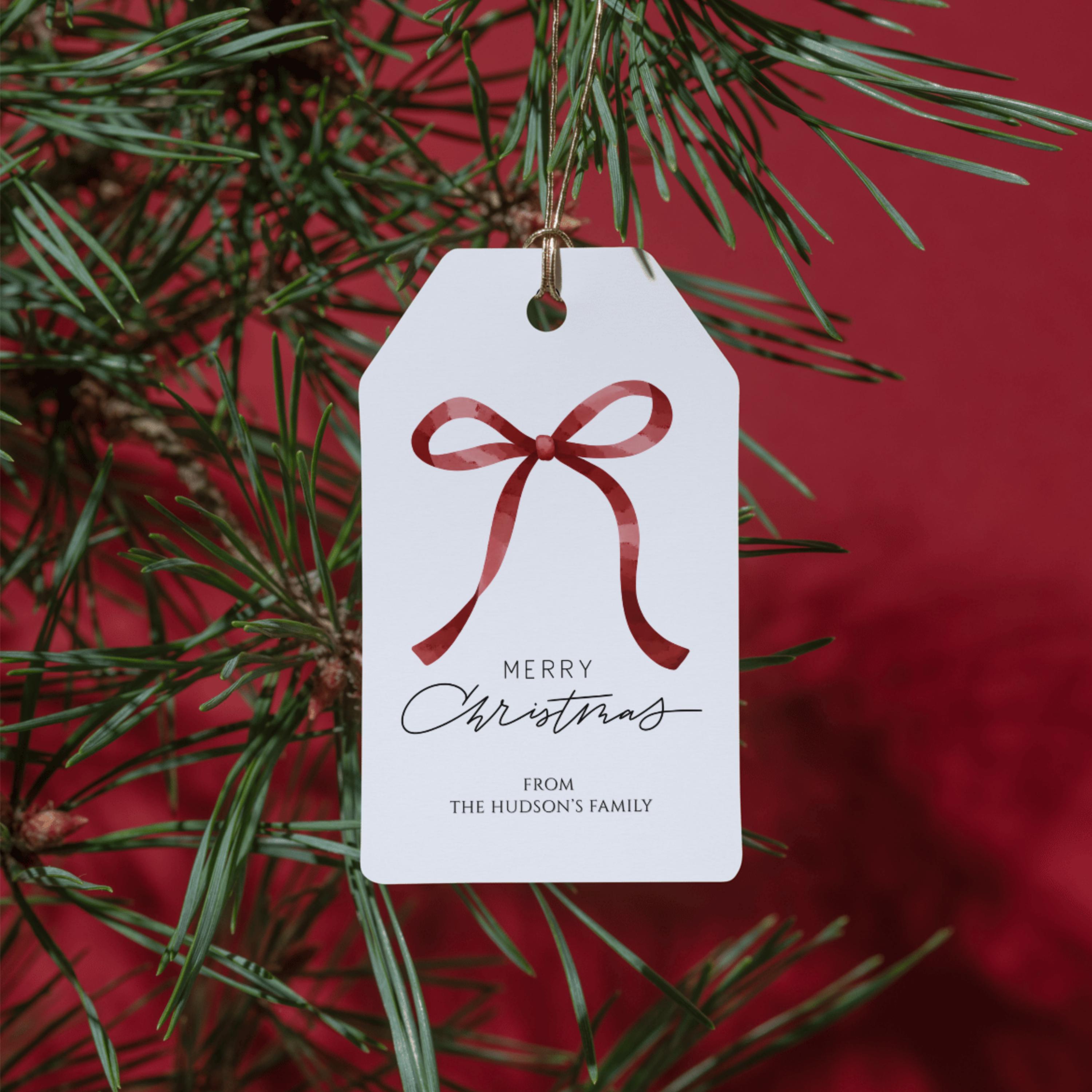 Editable Red Bow Christmas Gift Tags, Printable Holiday Present Labels ...