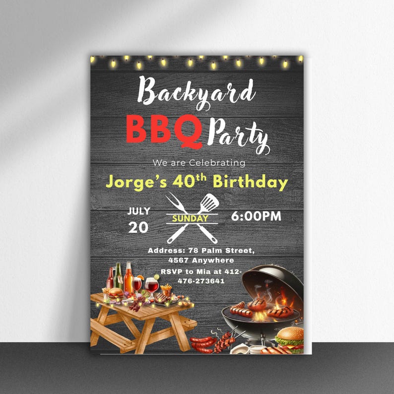 Editable Backyard BBQ Invitation: Grill Party Canva Template (5x7 ...