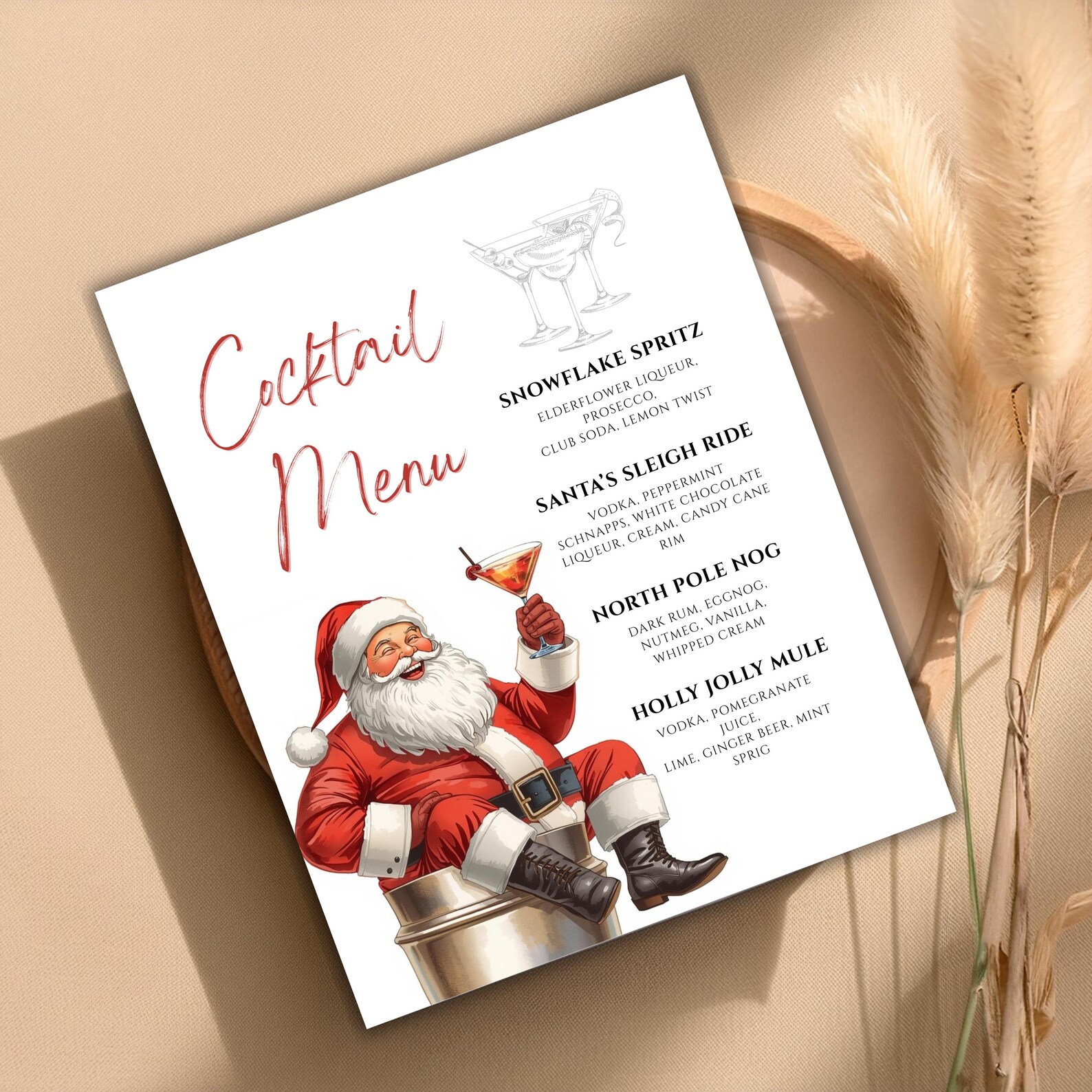 Christmas Cocktail Menu Sign, Holiday Martini Bar (editable Canva ...