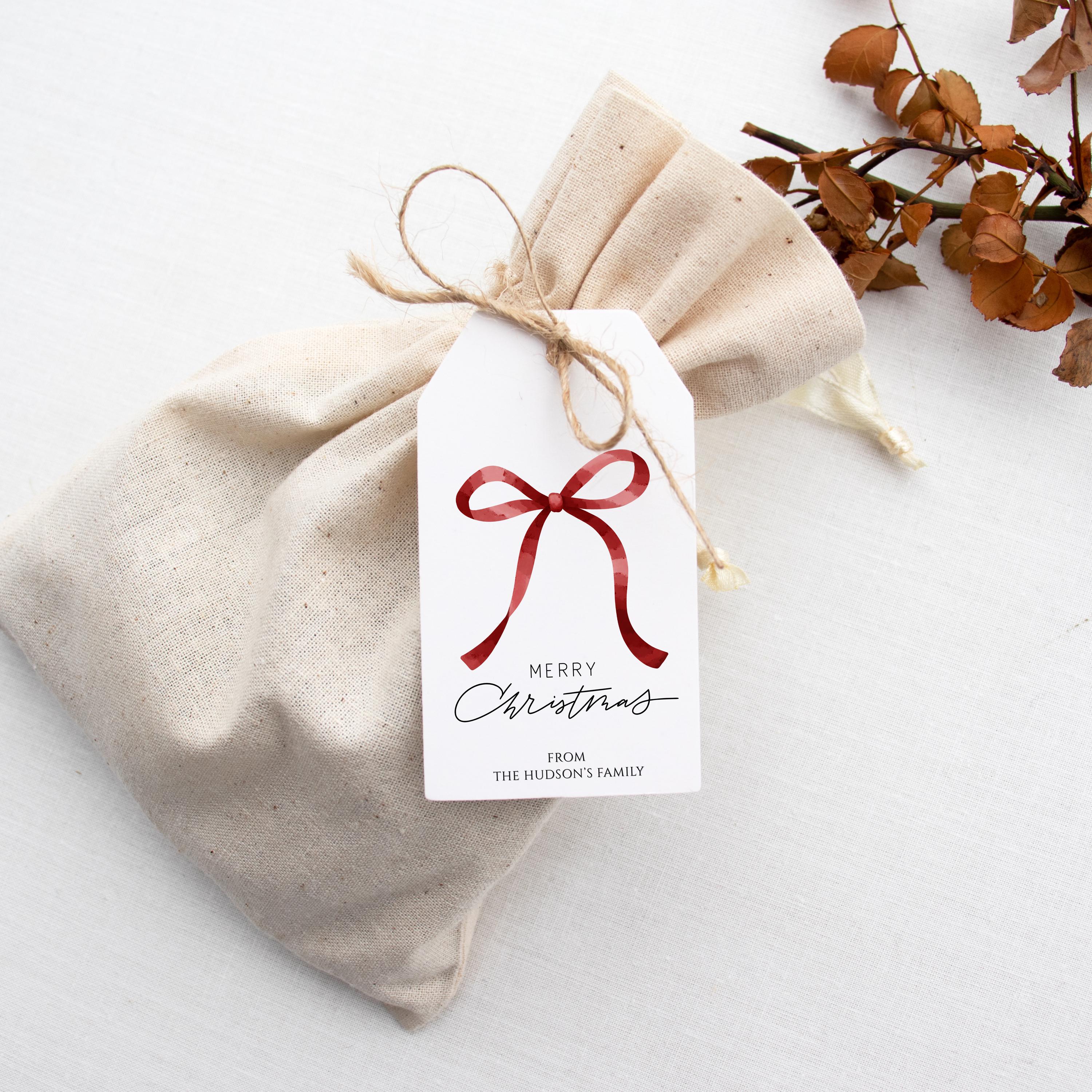 Editable Red Bow Christmas Gift Tags, Printable Holiday Present Labels ...