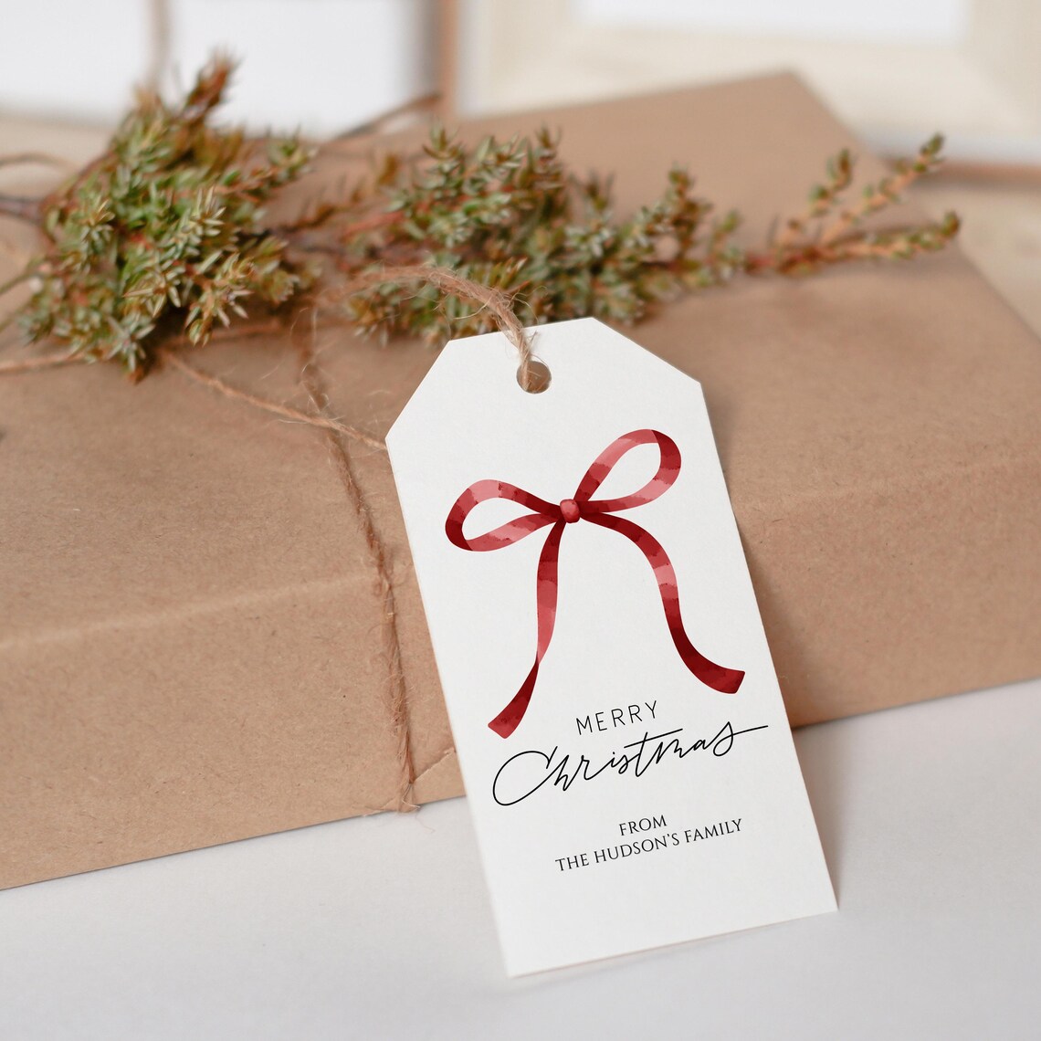 Editable Red Bow Christmas Gift Tags, Printable Holiday Present Labels ...