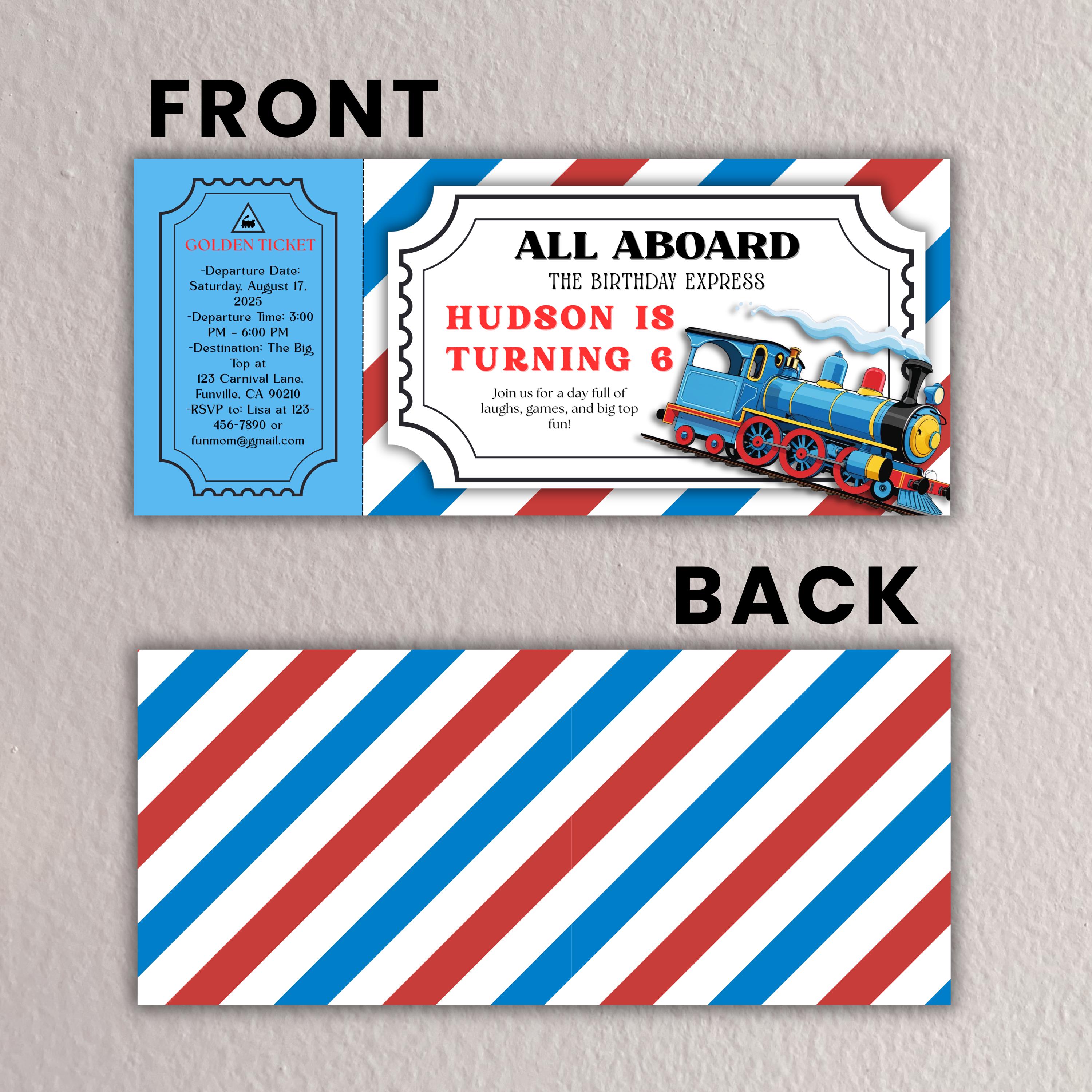 Train Ticket Birthday Invitation: Editable Blue Boarding Pass (digital ...