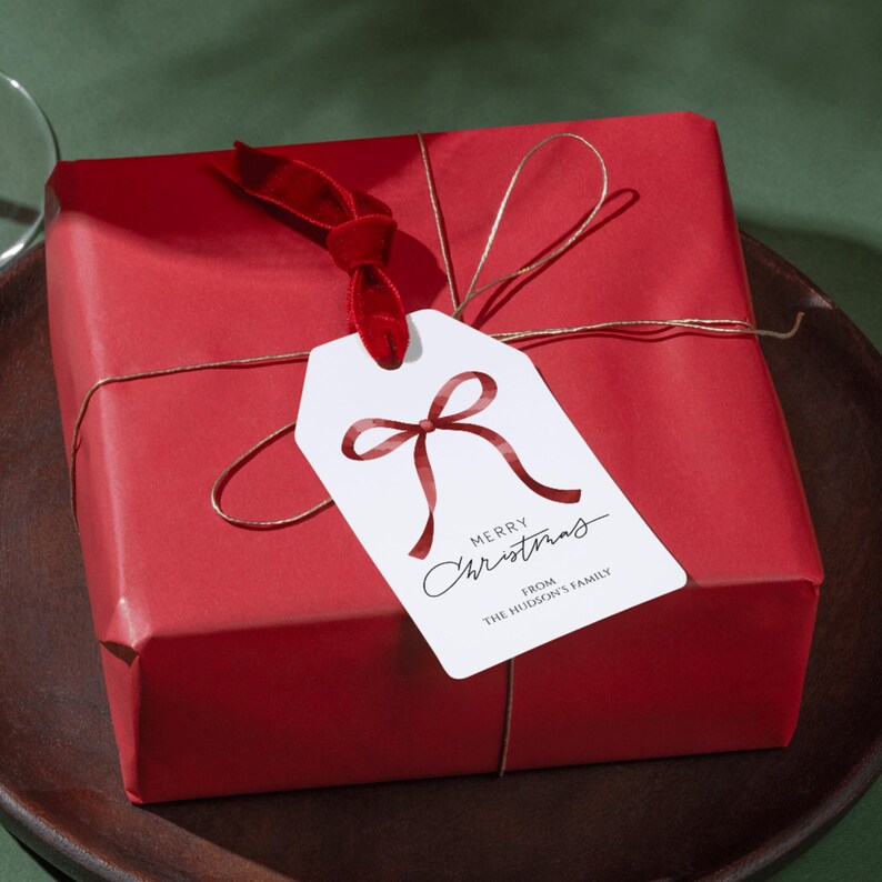 Editable Red Bow Christmas Gift Tags, Printable Holiday Present Labels ...