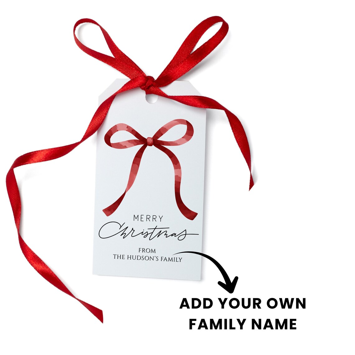 Editable Red Bow Christmas Gift Tags, Printable Holiday Present Labels ...