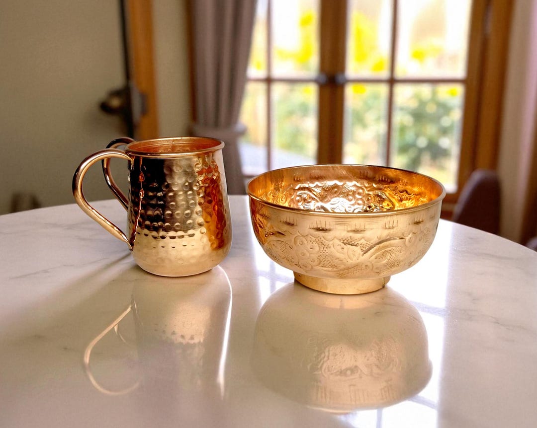 Hammered Copper Netilat Yadayim Cup With Bowl | Washing Mug Cup ...