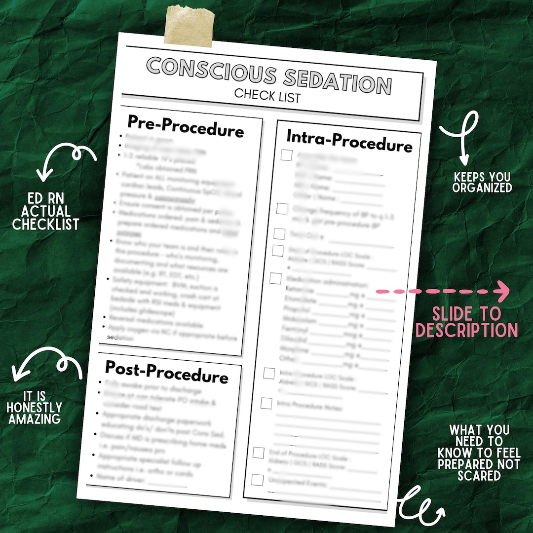 Conscious Sedation Checklist – Printable Nursing Reference | ED ...