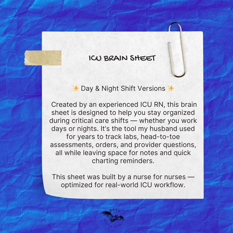 ICU Nurse Brain Sheet – Printable PDF | Day & Night Shift Versions ...