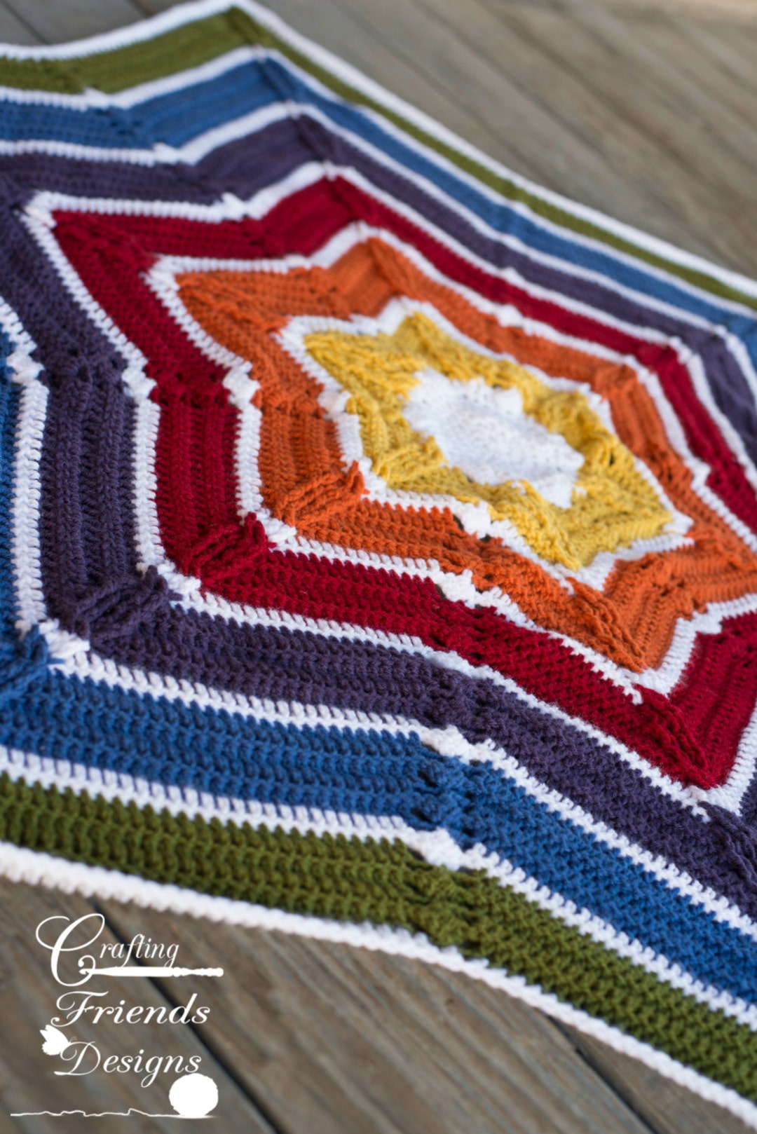 Crochet Pattern - Classic Cable Rainbow Star Afghan Warm and Fun for ...