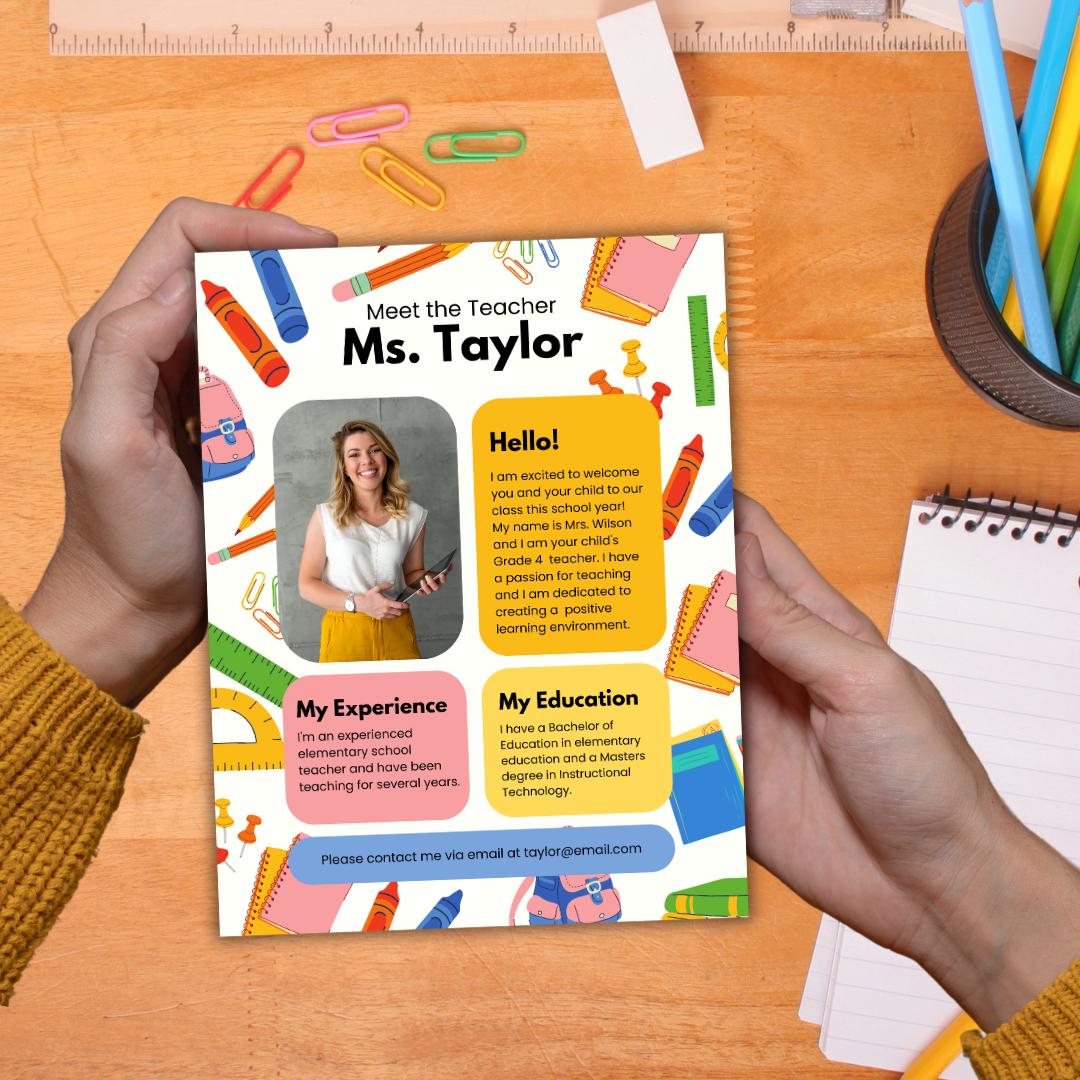 Editable “meet the Teacher” Template - Bright School Supplies Theme ...