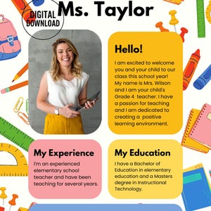 Editable “meet the Teacher” Template - Bright School Supplies Theme ...