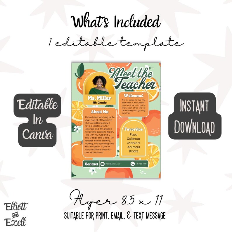 Editable Meet the Teacher Template – Citrus Fruit Retro Theme | Canva ...