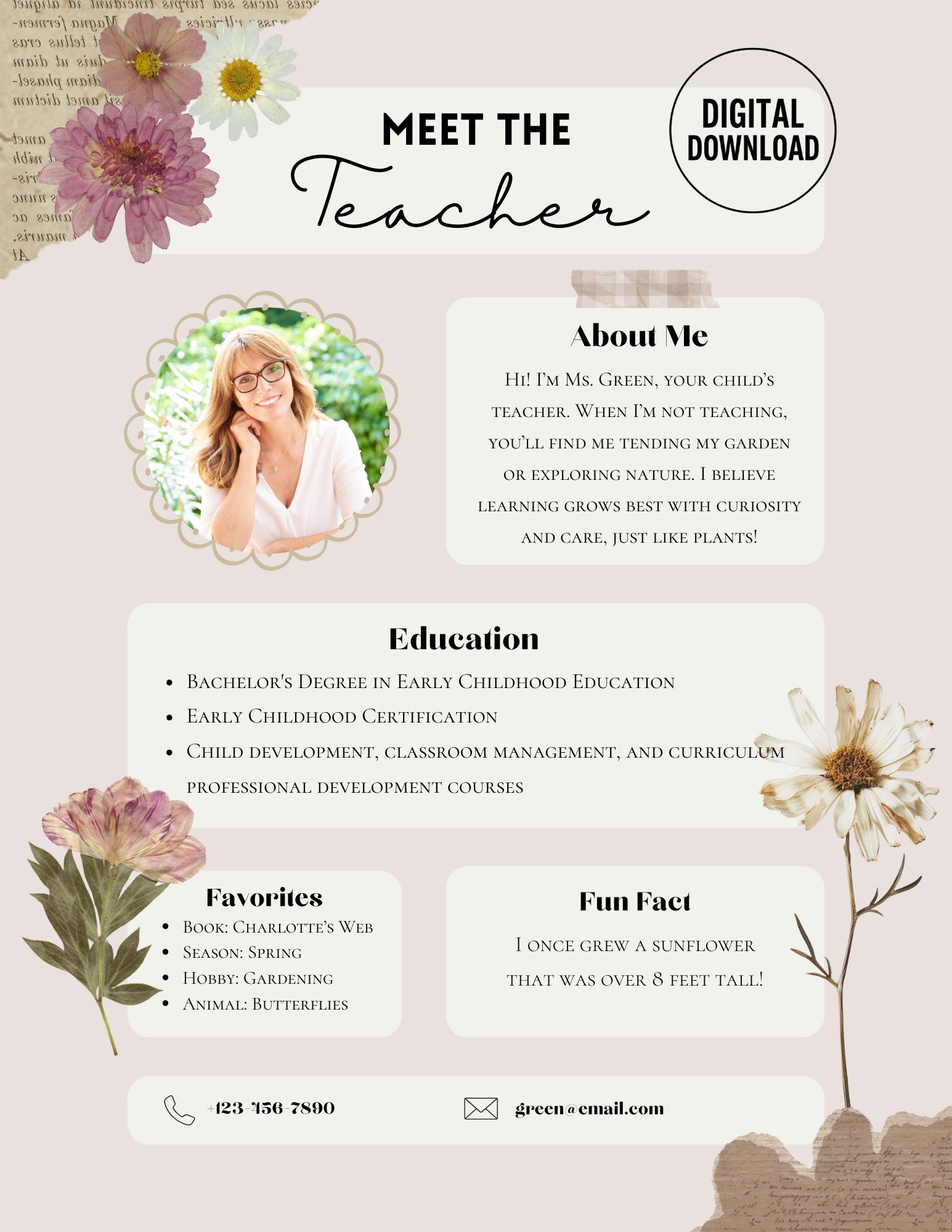 Editable Floral Meet the Teacher Canva Template | 8×10 Digital Download ...