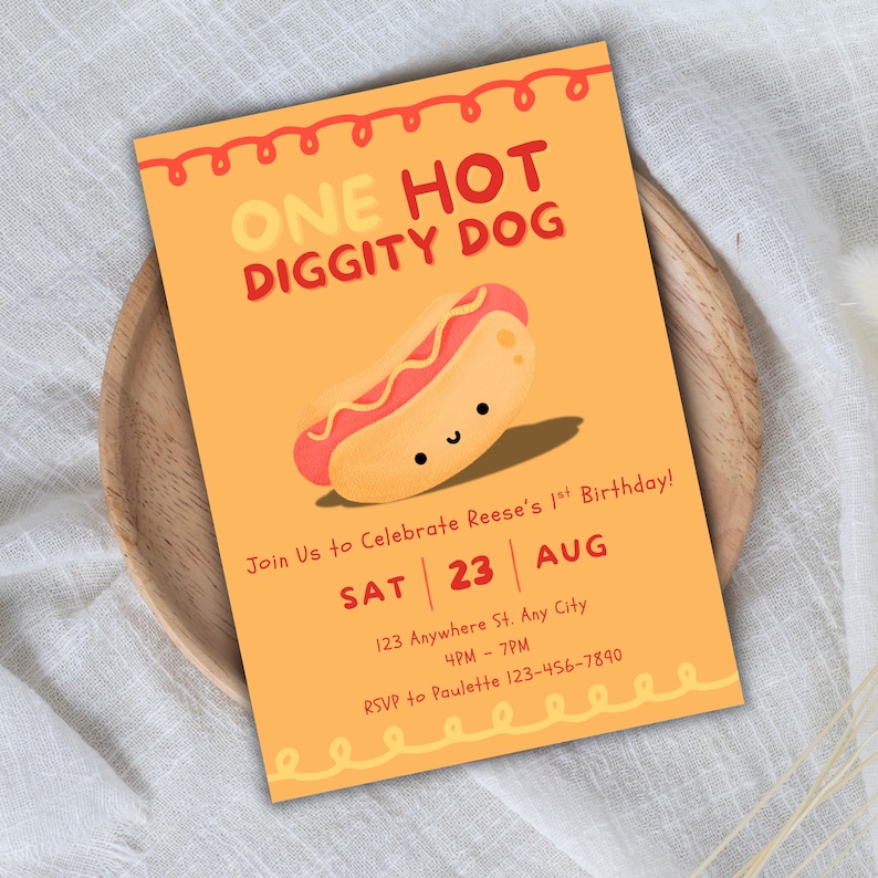 Hot Diggity Dog 1st Birthday Invitation: Summer BBQ Party (digital ...