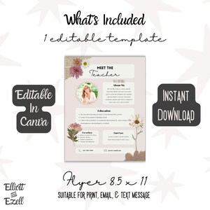 Editable Floral Meet the Teacher Canva Template | 8×10 Digital Download ...