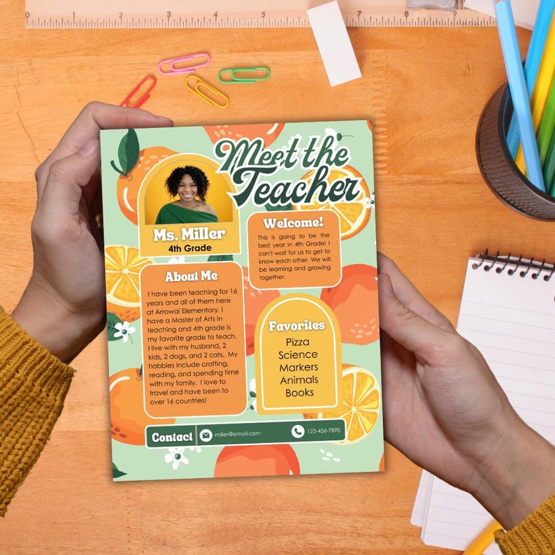 Editable Meet the Teacher Template – Citrus Fruit Retro Theme | Canva ...