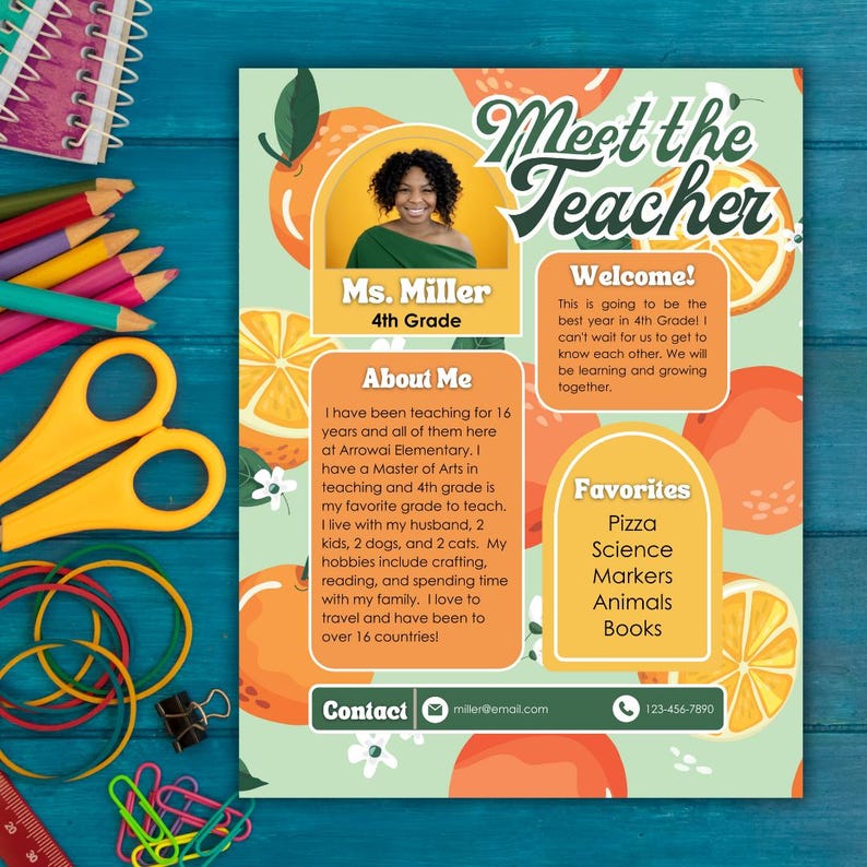 Editable Meet the Teacher Template – Citrus Fruit Retro Theme | Canva ...