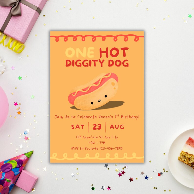 Hot Diggity Dog 1st Birthday Invitation: Summer BBQ Party (digital ...