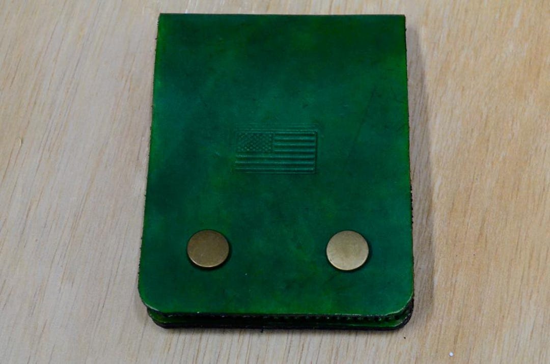 Handmade Green Rustic Leather Bifold Wallet – Minimalist Snapped Wallet ...